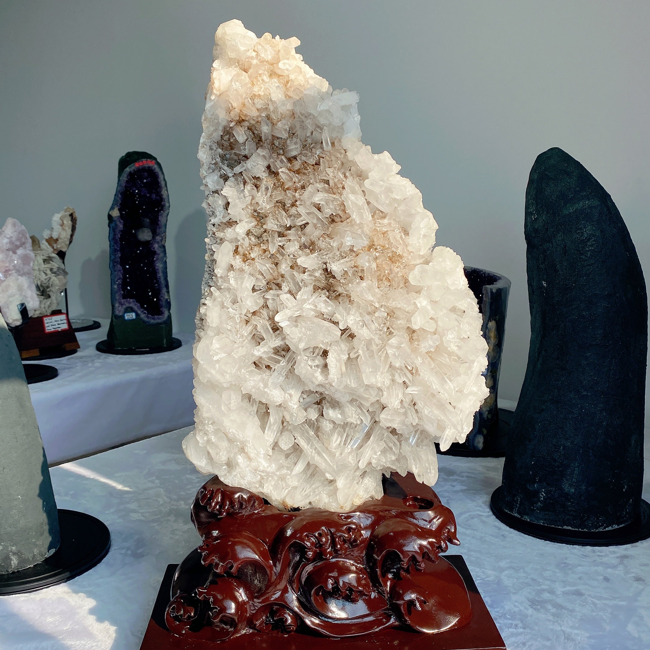 Large Unique Calcite Cluster Specimen with Display Stand Crystal Heali