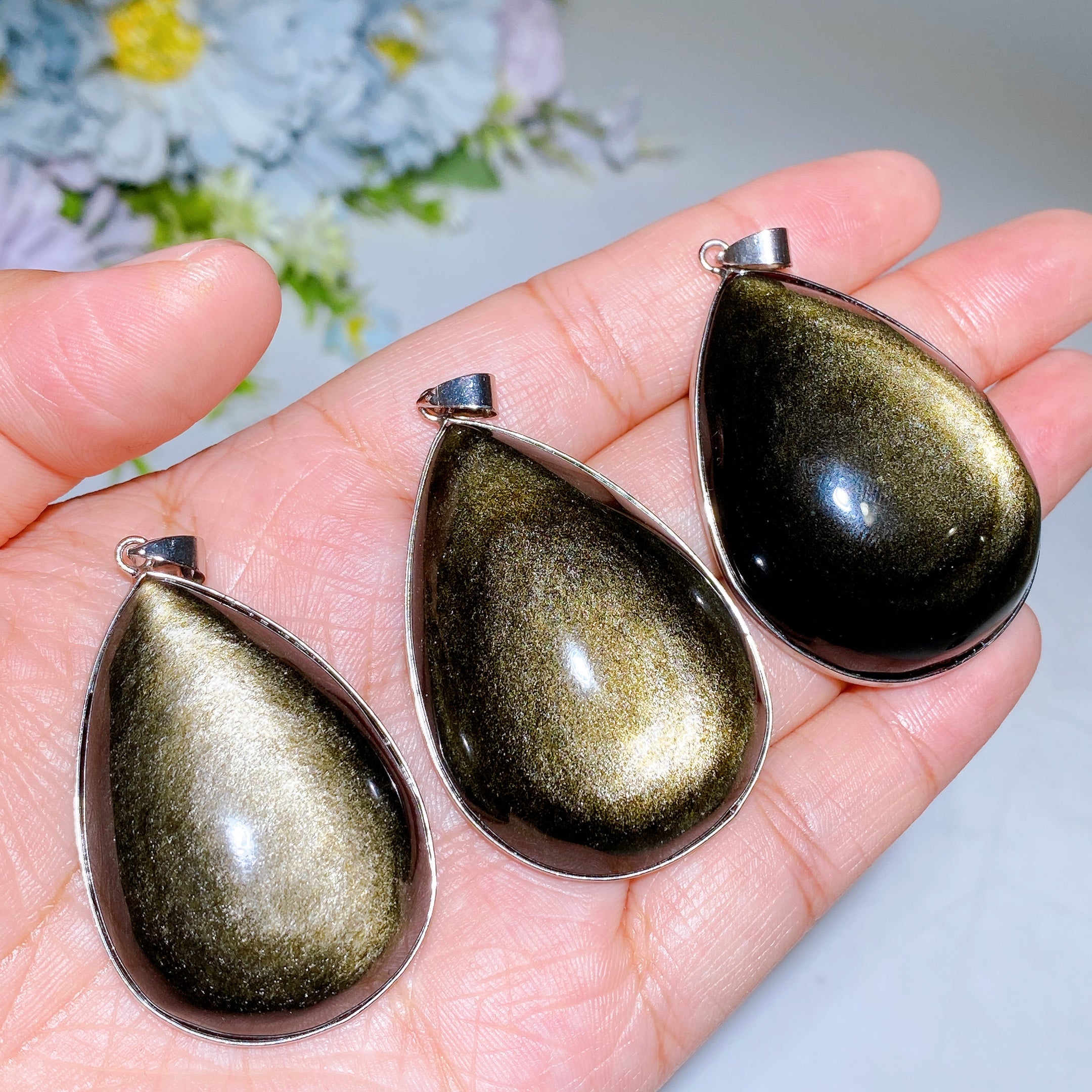Cooper Silver Plated Golden Obsidian Drop Pendant Crystal Healing Bulk