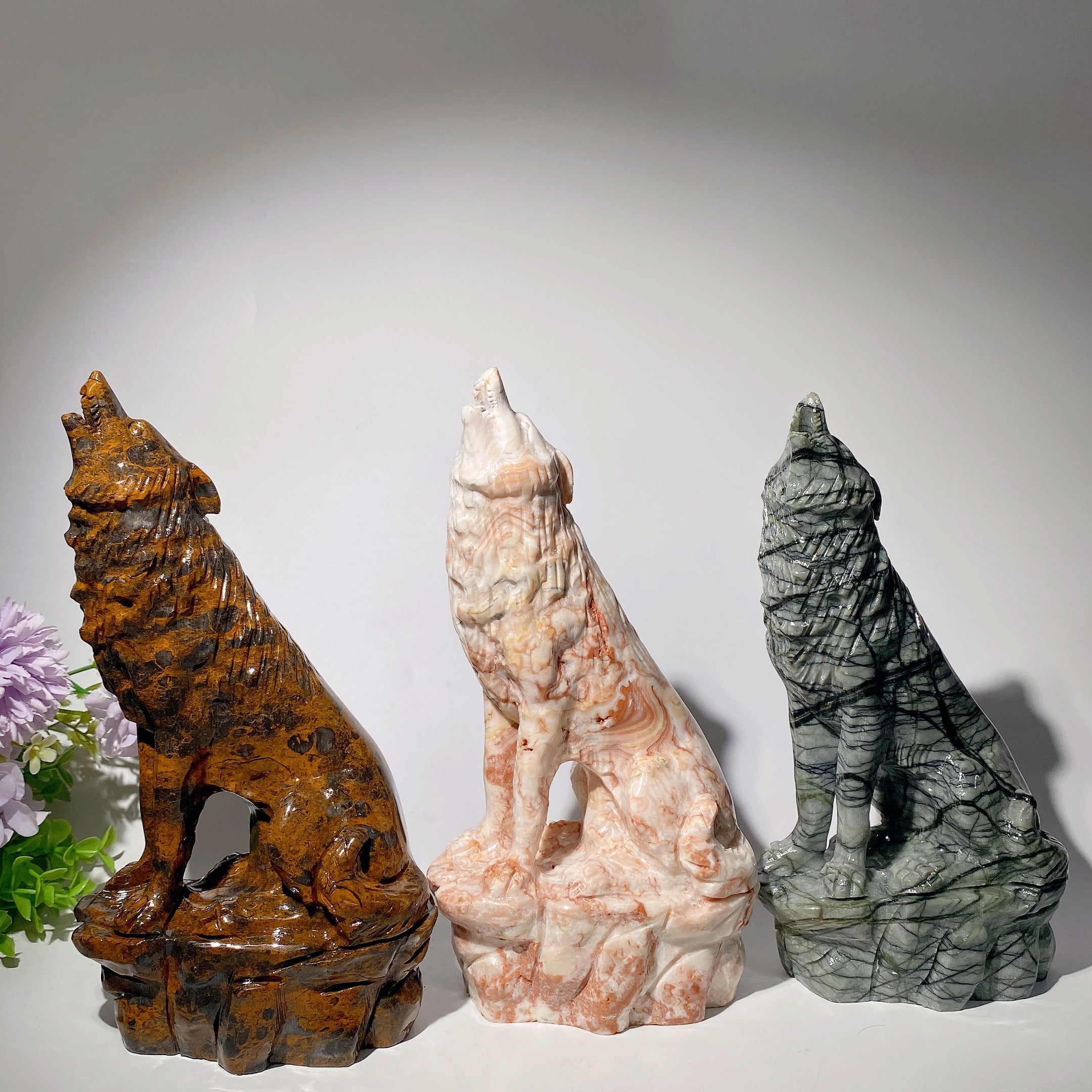 9.0" Jade Wolf Carvings Crystal Healing Bulk Wholesale