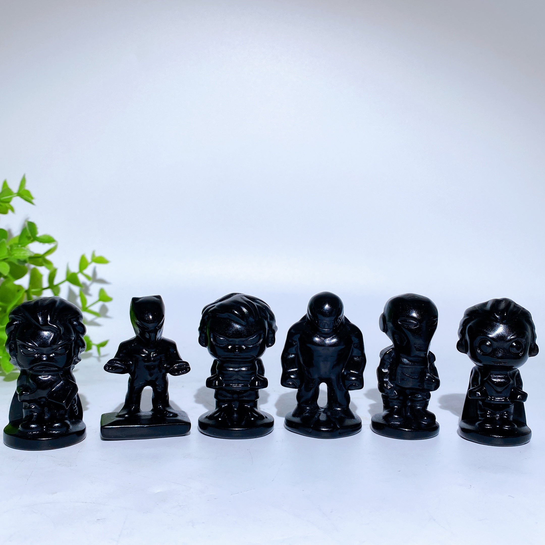 2.1" Black Obsidian Marvel Series Character Carvings Crystal Healing B