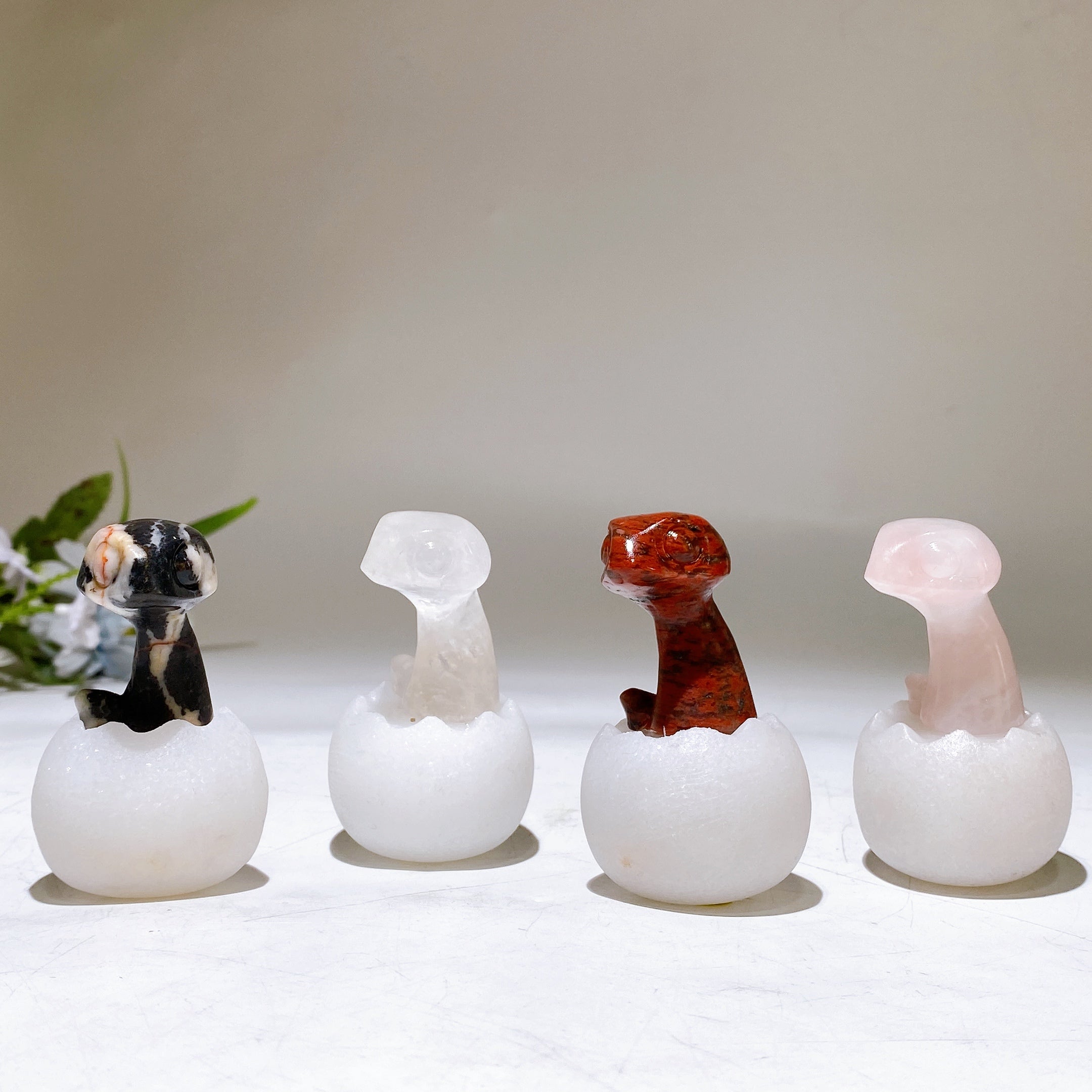 2.6" Crystal Baby Dinosaur White Jade Shell Carving Crystal Healing Bu