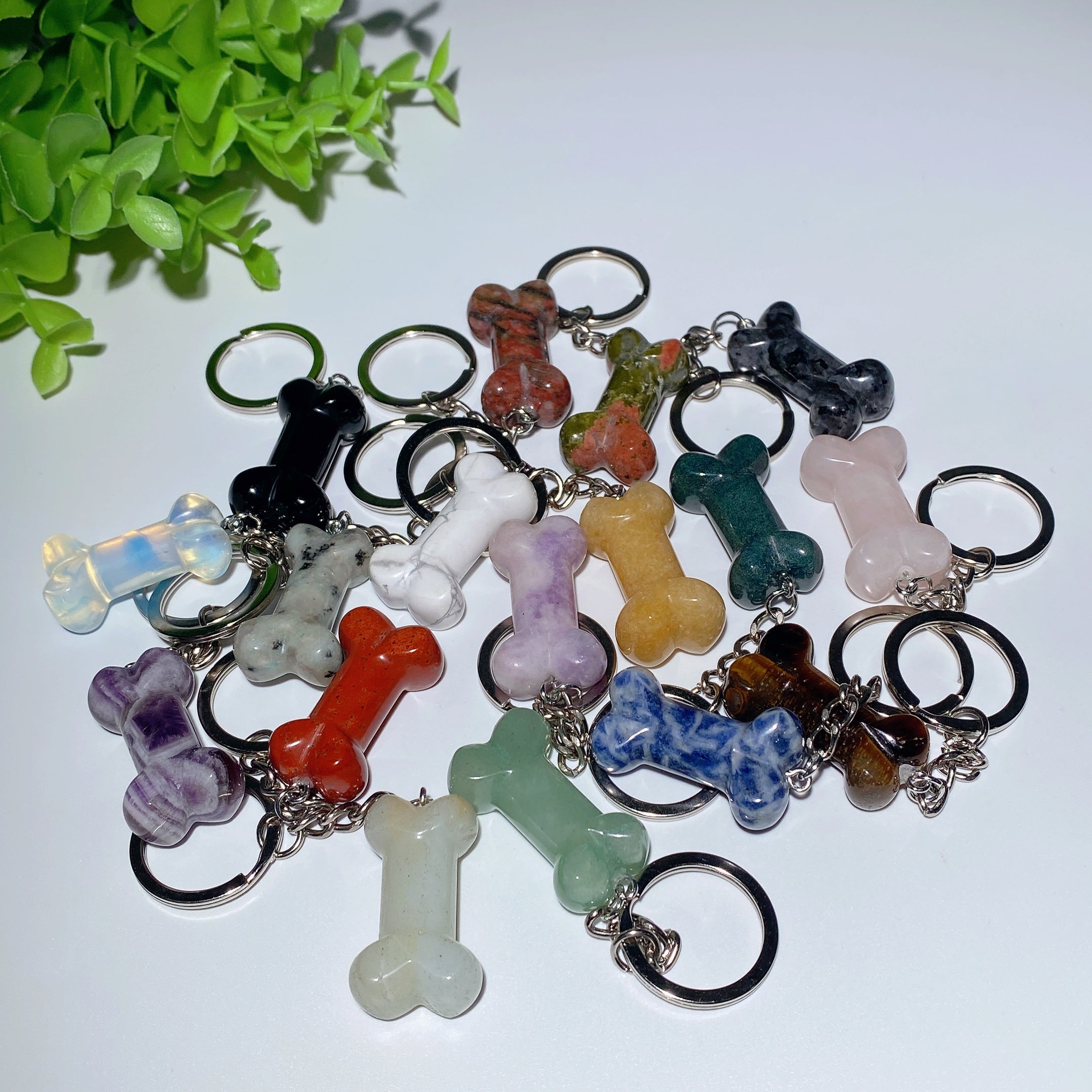 1.4" Mixed Crystal Key Chain with Crystal Bone Decor Crystal Healing B