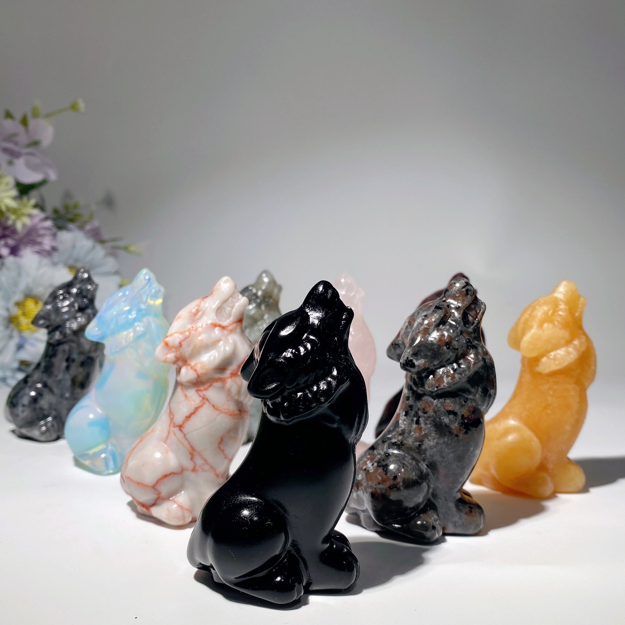 3.2" Mixed Crystal Wolf Carvings Crystal Healing Bulk Wholesale