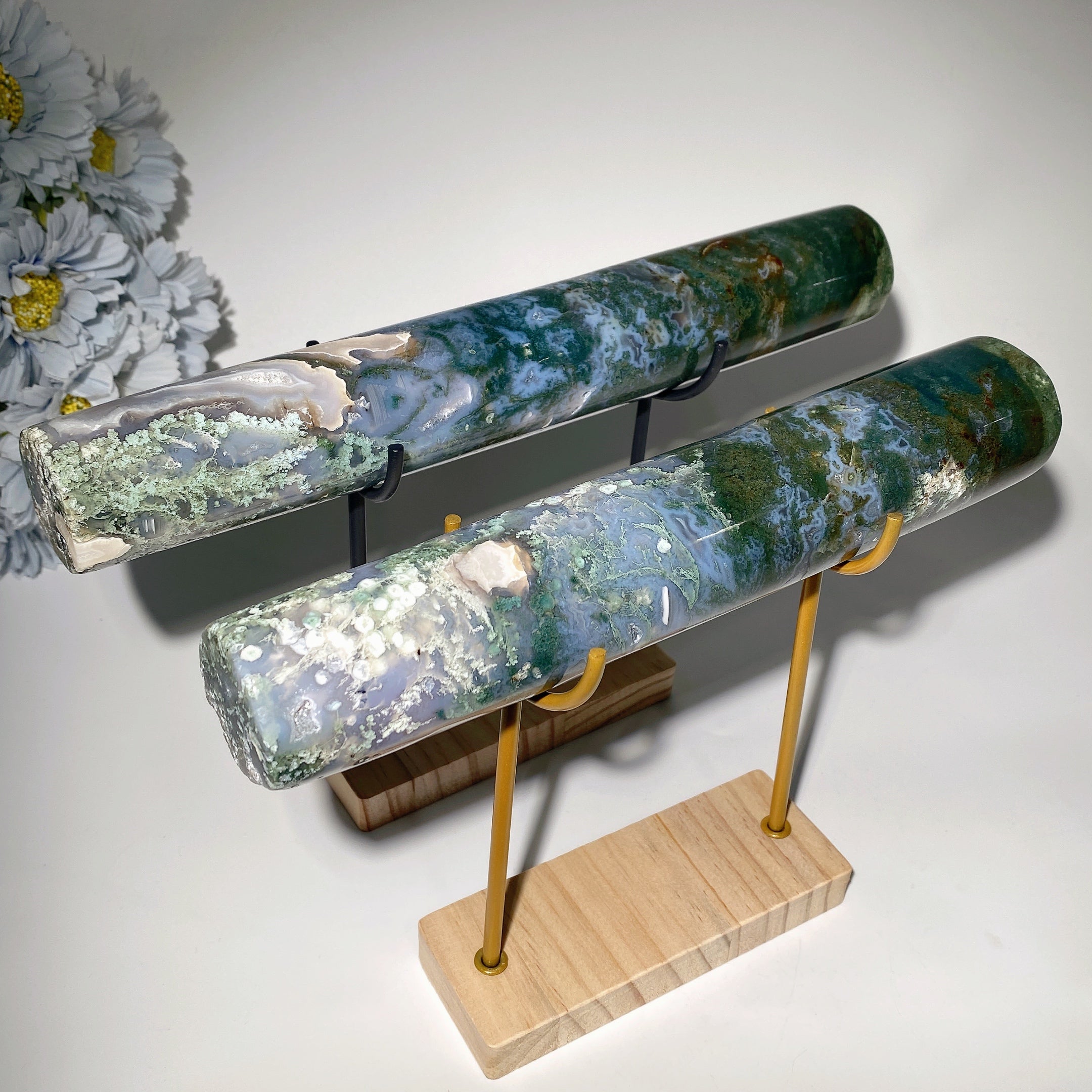 23-30cm Moss Agate Wand with Stand Crystal Healing Bulk Wholesale