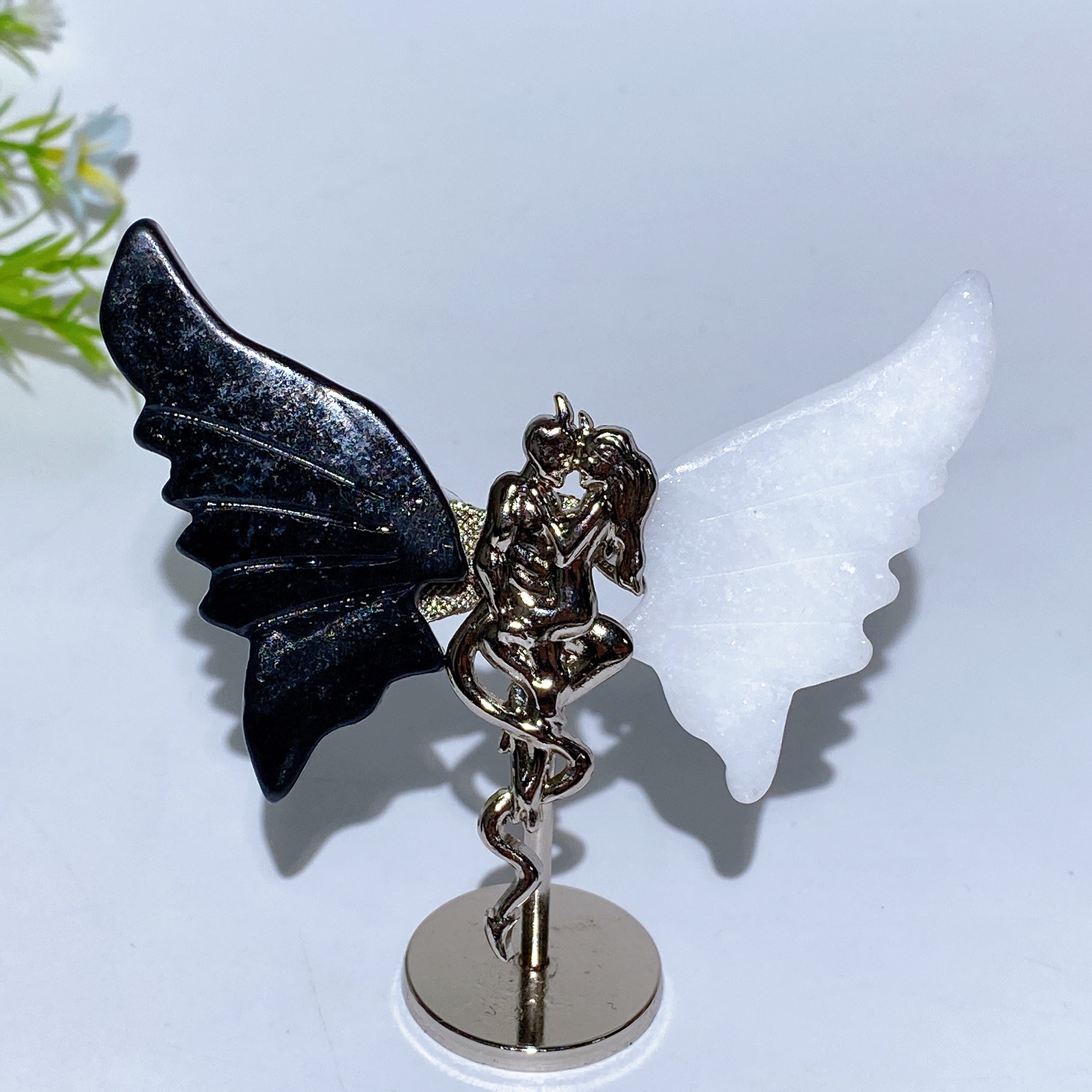 8cm Crystal Devil Couple Wings Carving with Stand Crystal Healing Bulk