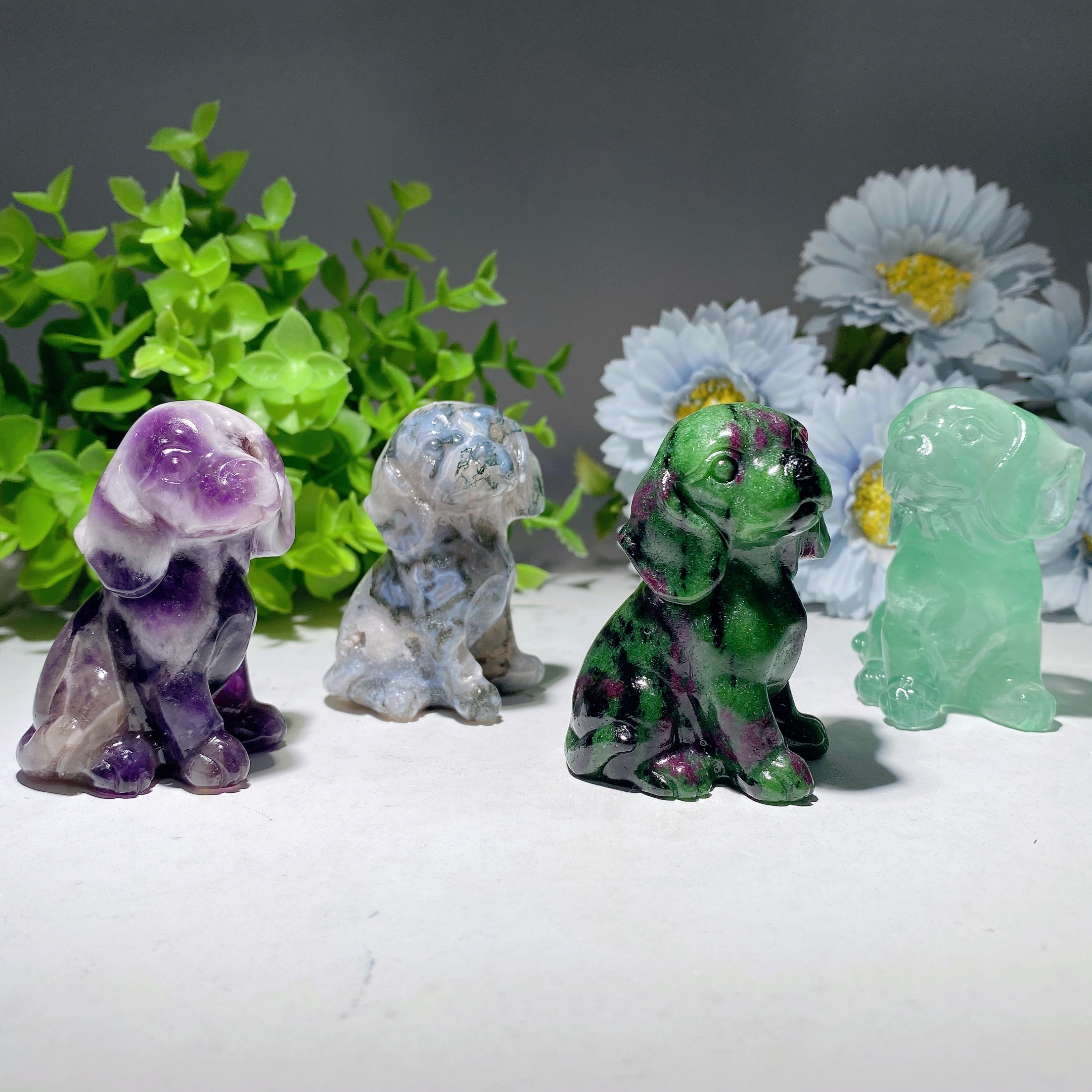 2.4" Mixed Crystal Dog Carvings Crystal Healing Bulk Wholesale