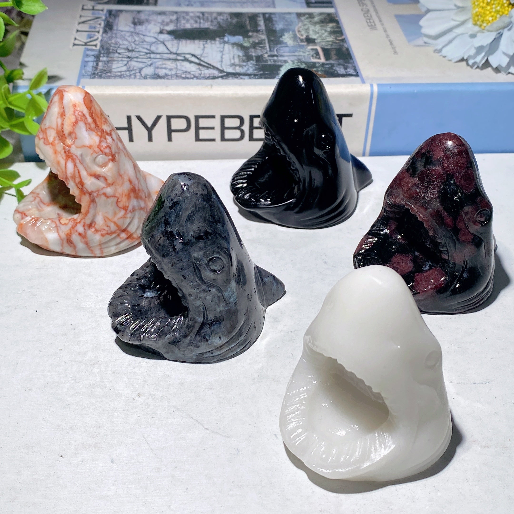 2.3" Mixed Crystal Shark's Head Carvings Crystal Healing Bulk Wholesal