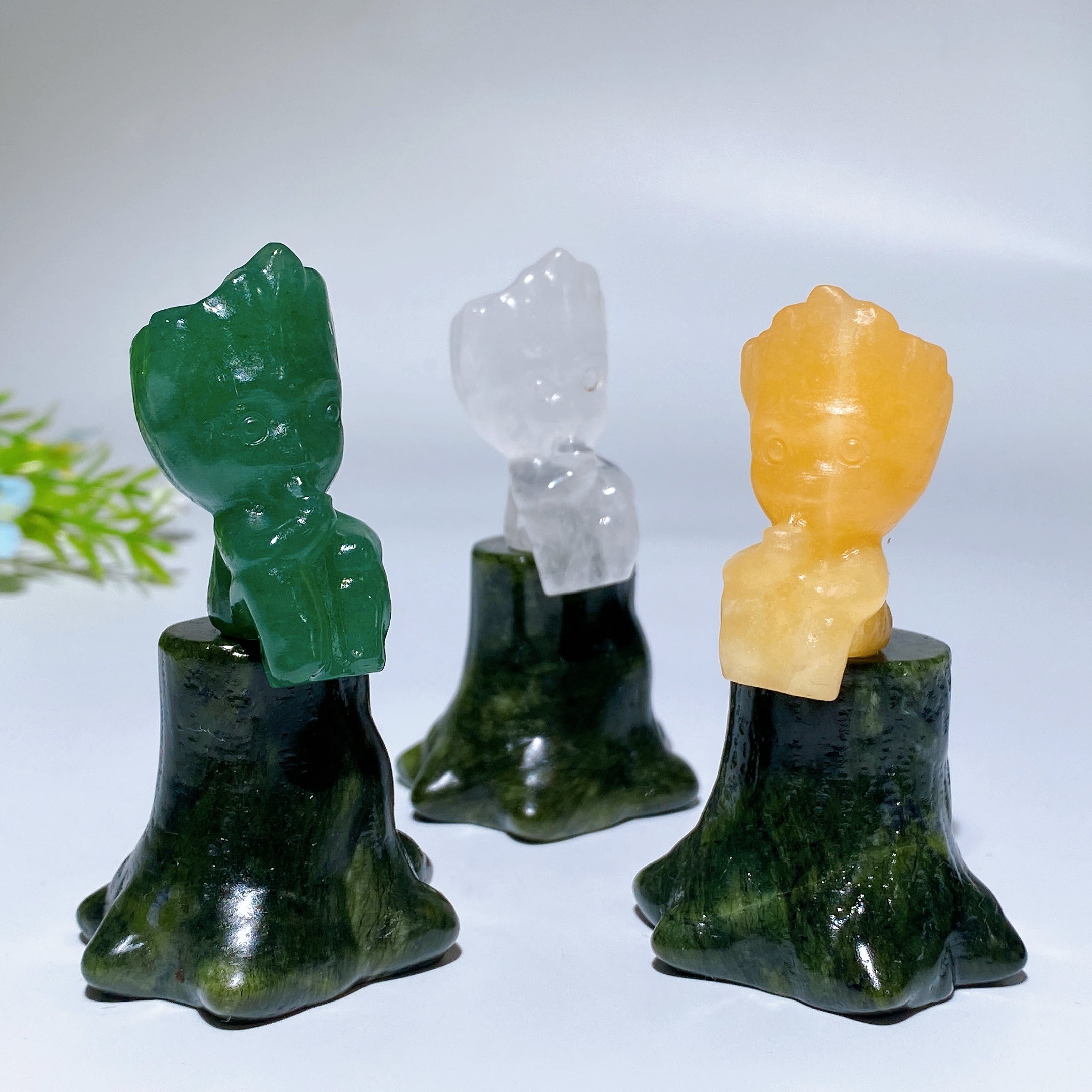 3.0" Crystal Groot on Serpentine Stump Carving Crystal Healing Bulk Wh
