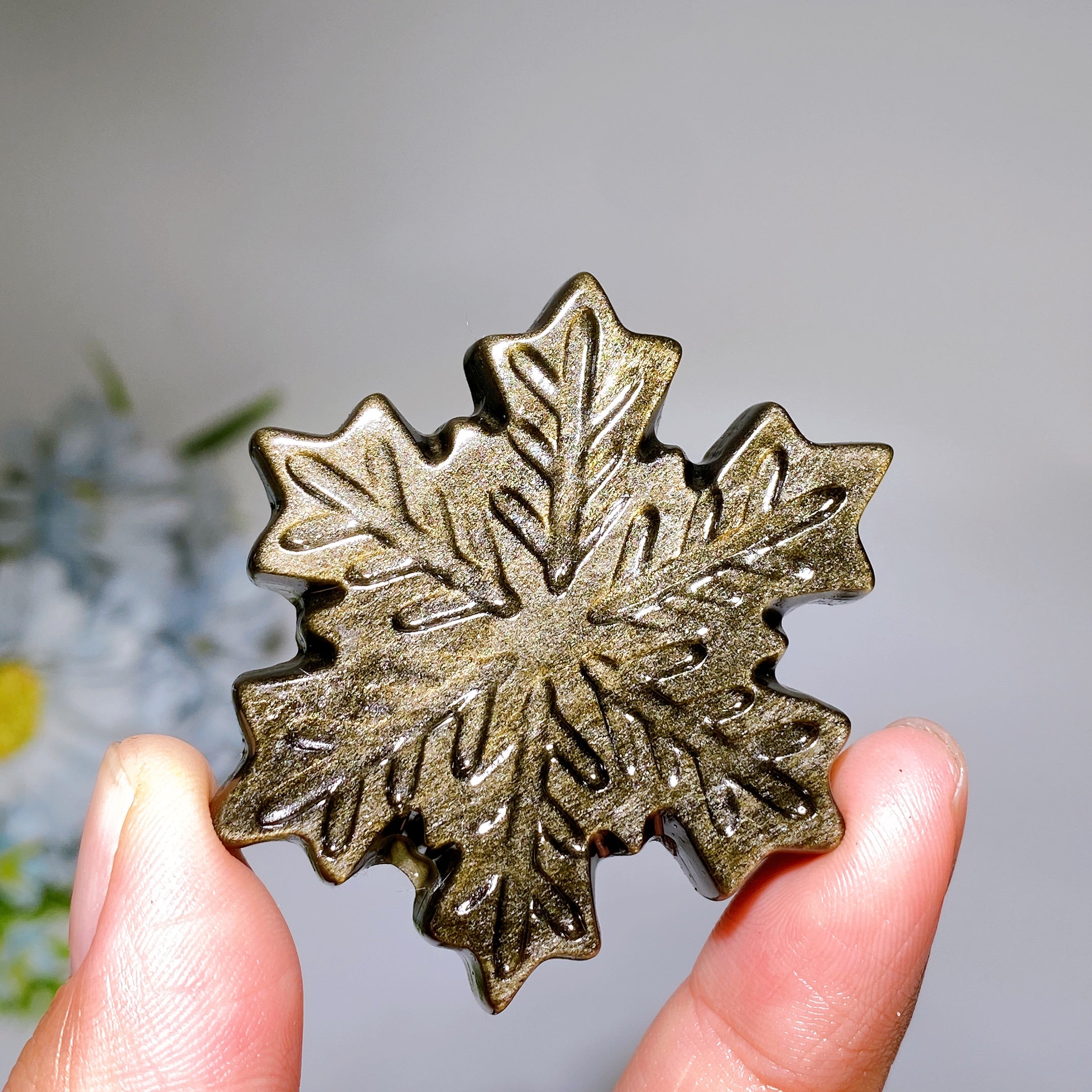2.0" Silver Obsidian Golden Obsidian Snowflake Carving Crystal Healing