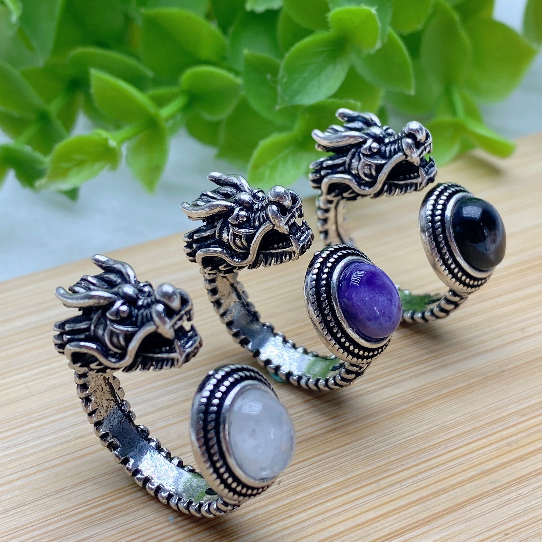 Mixed Crystal Adjustable Dragon Design Ring Crystal Healing Bulk Whole